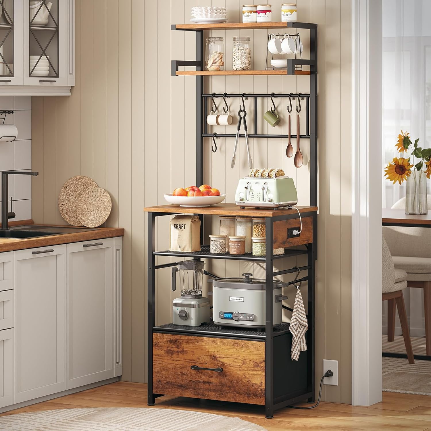 Itaar 6 Tier Bakers Rack, Coffee Station with Power Outlet, Farmhouse ...