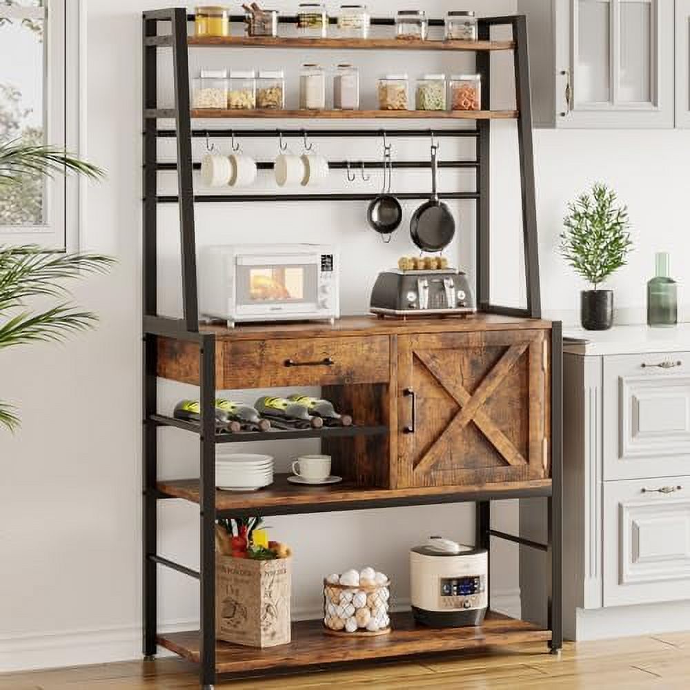 Itaar Baker's Rack, Coffee Bar Cabinet, Farmhouse Microwave Stand with Wine Rack, Drawer and 8 ...