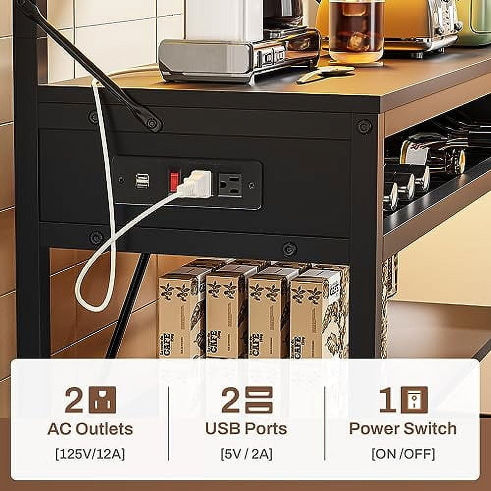 Itaar Bakers Rack with Power Outlet, 6-Tier Coffee Bar, Microwave Stand ...