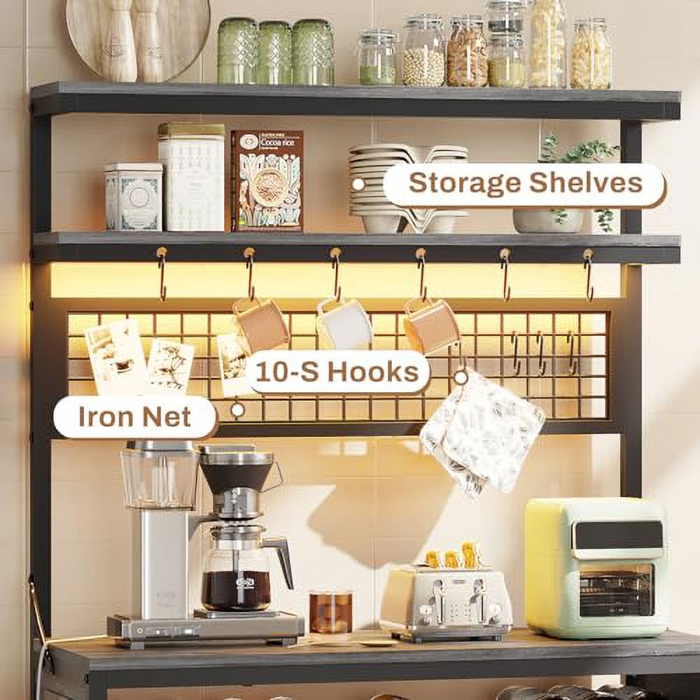 Itaar Bakers Rack with Power Outlet, 6-Tier Coffee Bar, Microwave Stand ...
