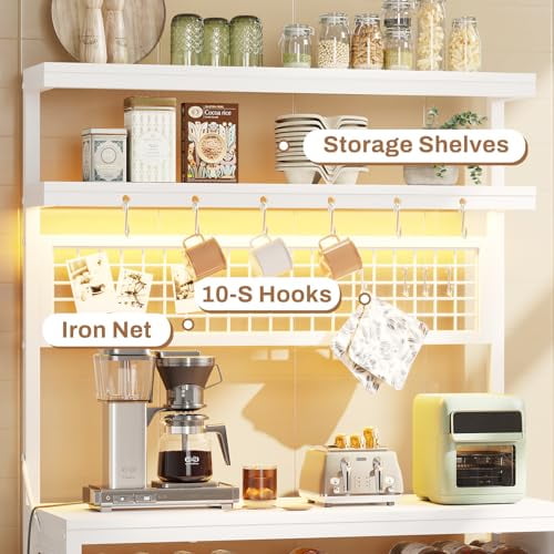 Itaar Bakers Rack with Power Outlet, 6-Tier Coffee Bar, Microwave Stand ...