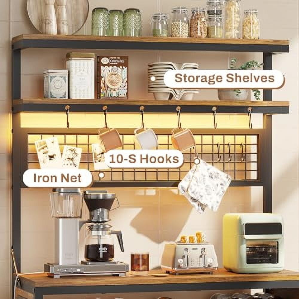 Itaar Bakers Rack with Power Outlet, 6-Tier Coffee Bar, Microwave Stand ...