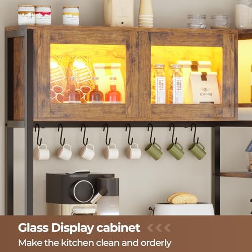 Itaar Bakers Rack with Power Outlet and LED Light, 45.3 Inch Farmhouse ...