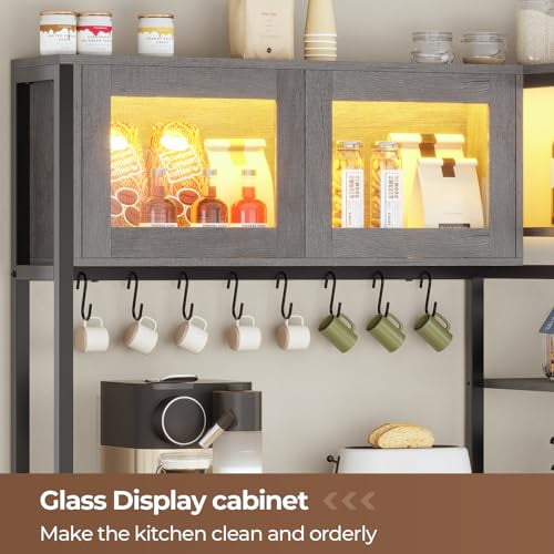 Itaar Bakers Rack with Power Outlet and LED Light, 45.3 Inch Farmhouse ...