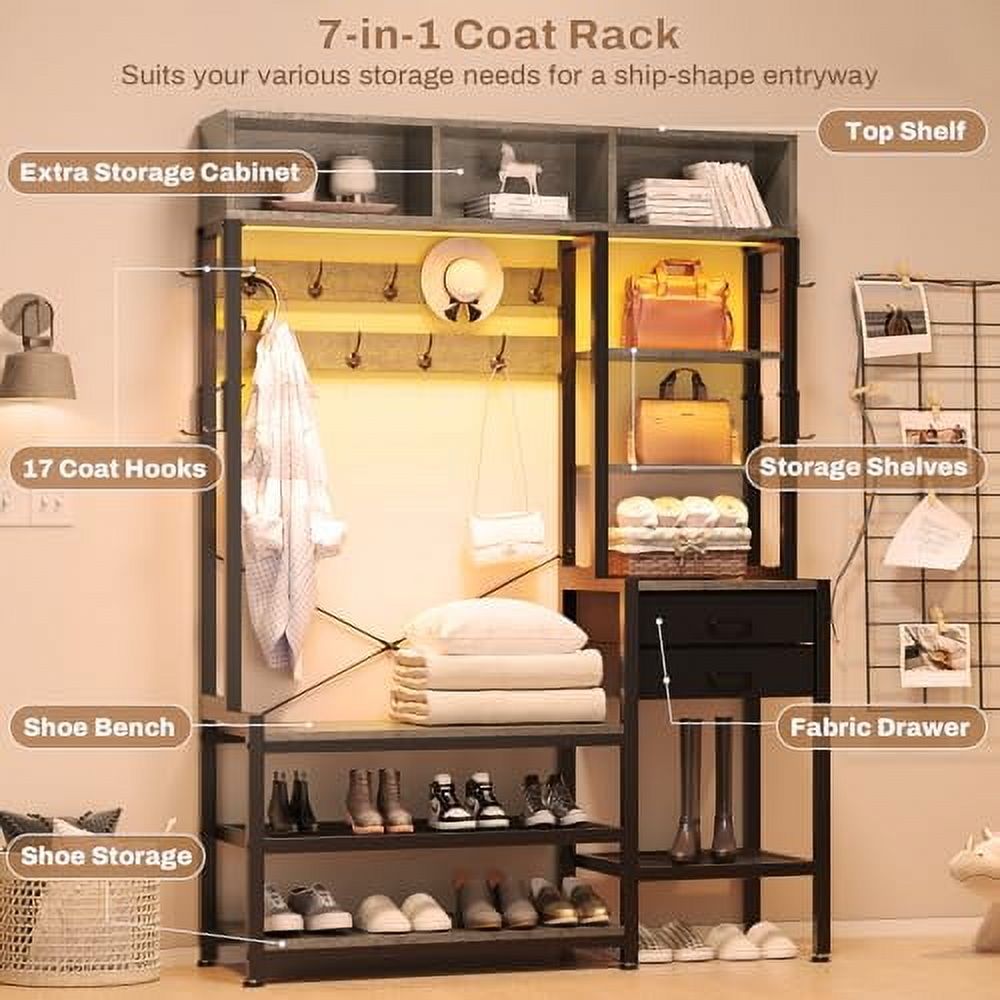 Itaar Hall Tree with Bench and Shoe Storage, 7-in-1 Entryway Bench with ...
