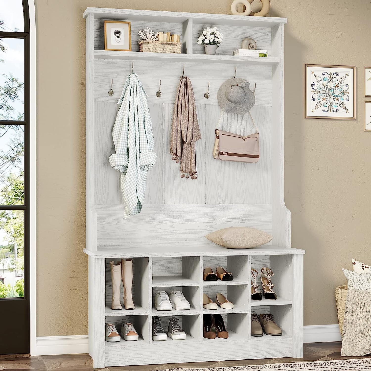 Itaar Hall Tree with Storage Bench, 3-in-1 Entryway Bench with Coat ...
