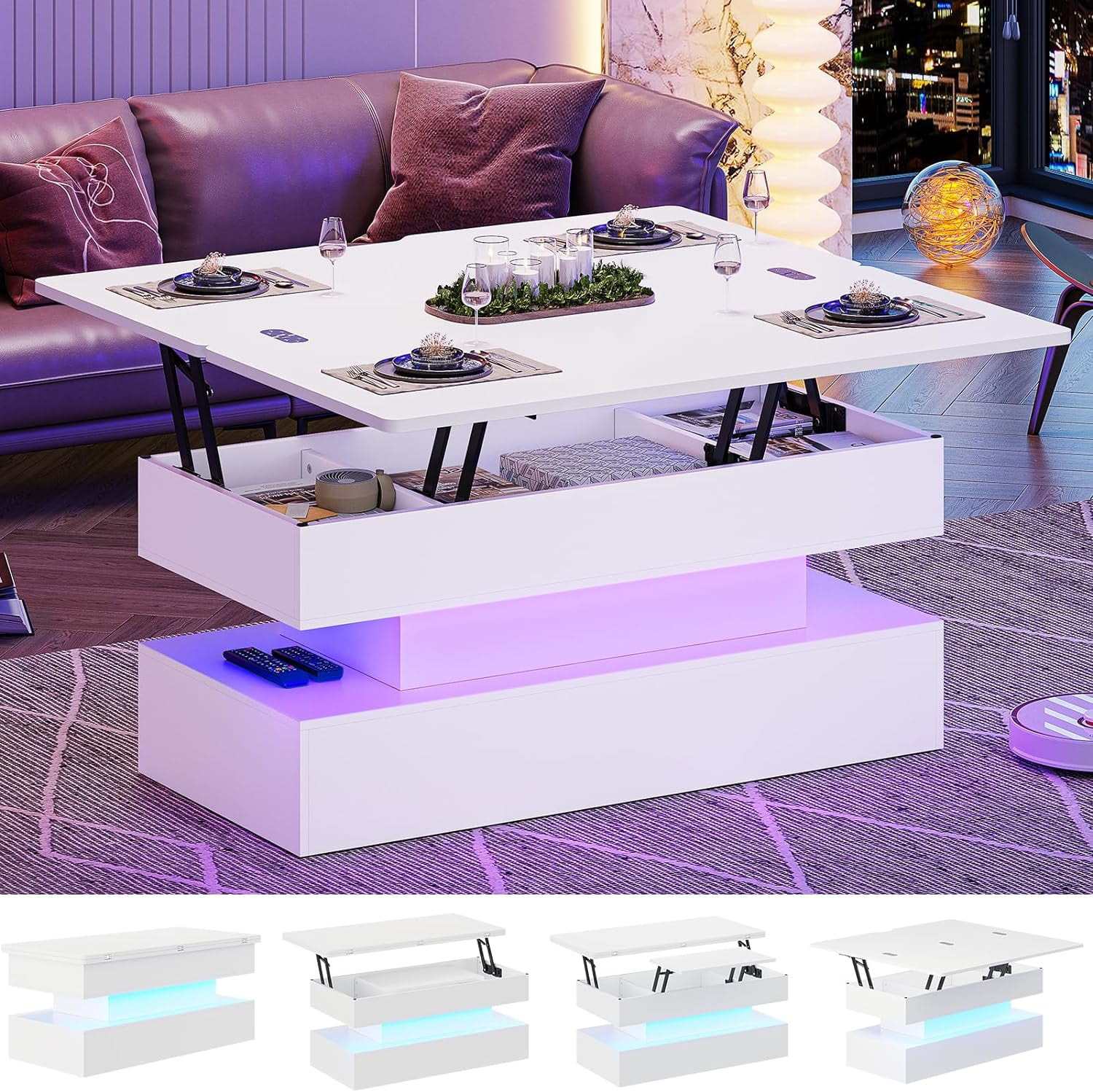 Itaar Lift Top Coffee Table, 4 in 1 Multi-Function Convertible Coffee ...