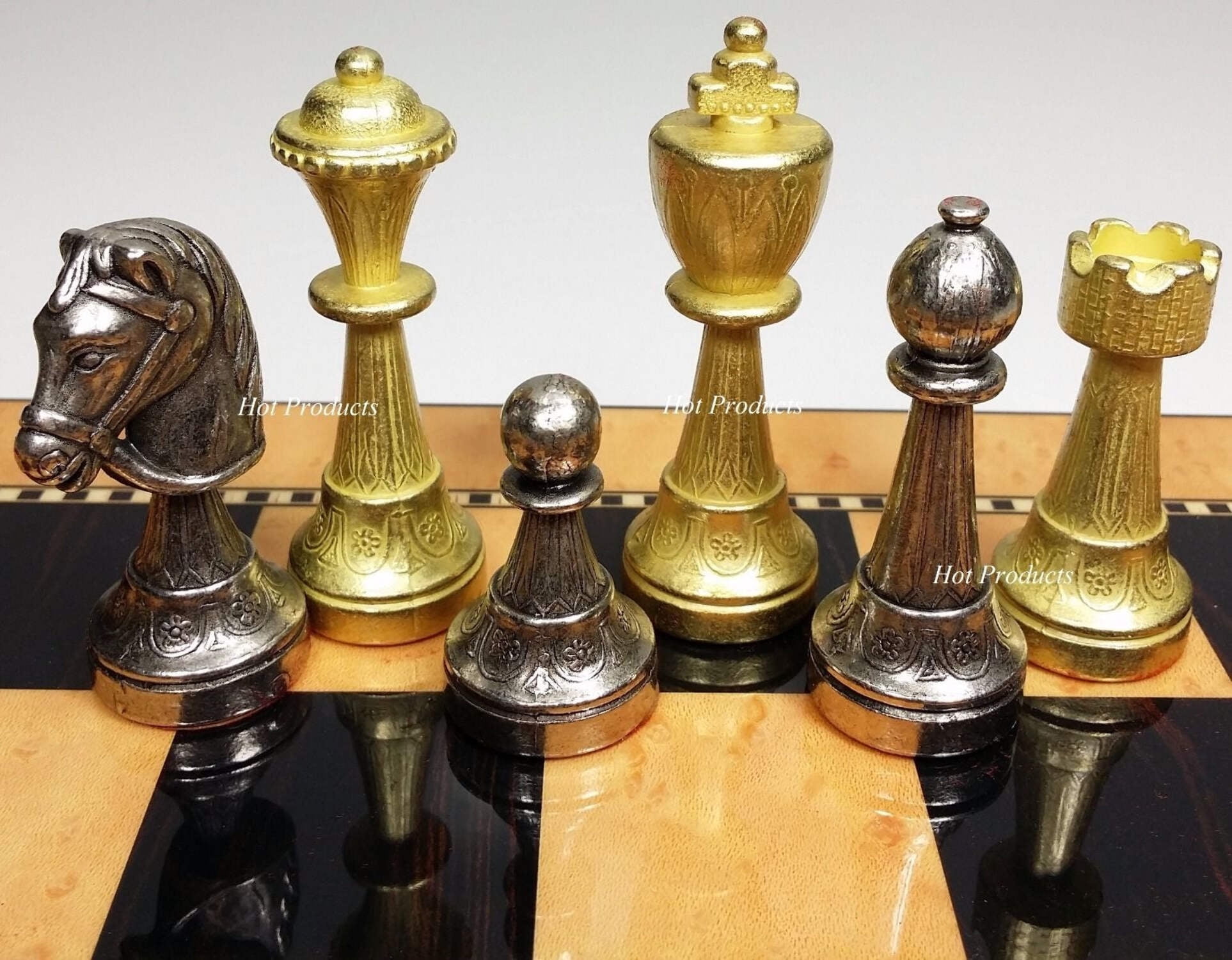 Italfama Brass Classic Metal Gold Silver Color Staunton Chess Men Set ...