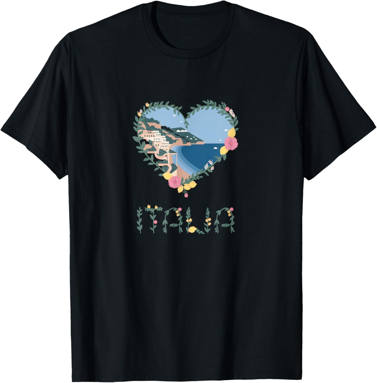 Italia Floral Heart - Amalfi Coast Italy Lovers' Souvenir T-Shirt men ...