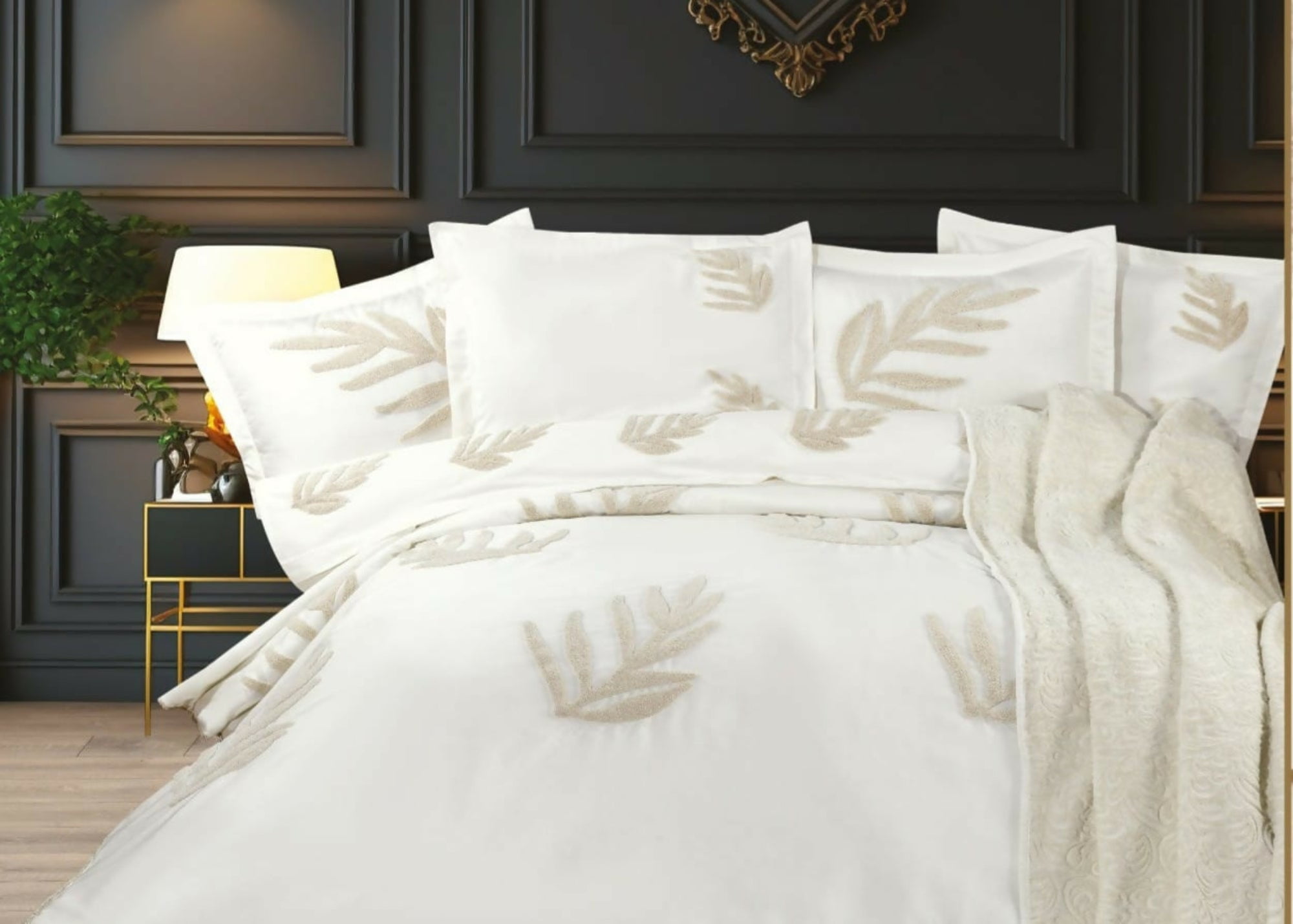 Italia Queen Size Elegant Turkish Cotton Embroidered Bedding Collection ...