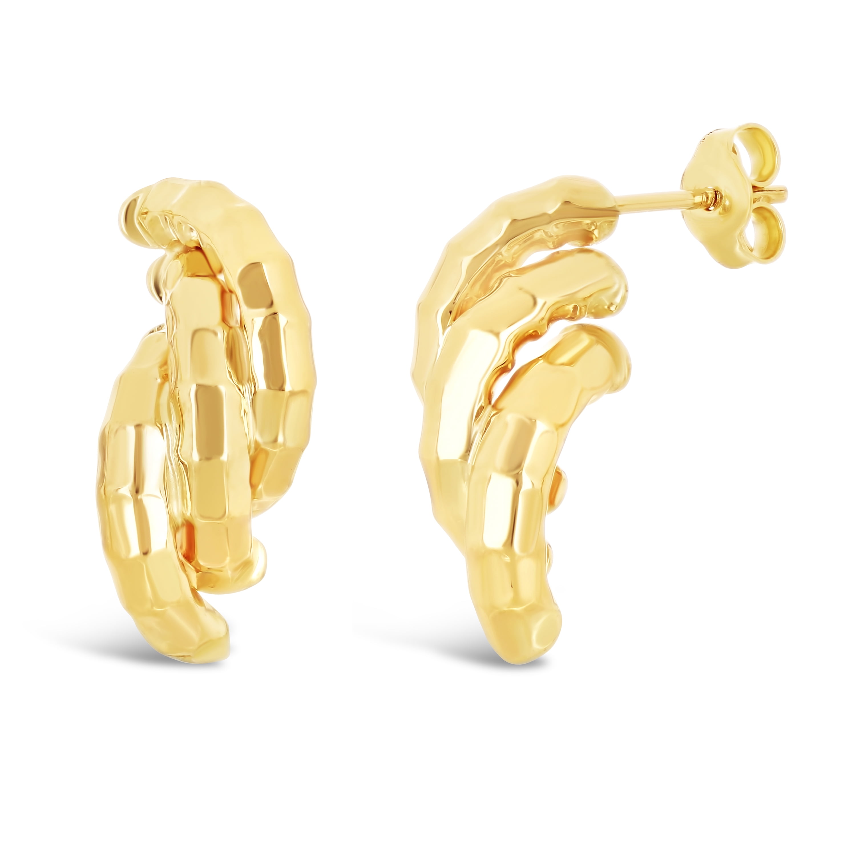 Italian 14k Yellow Gold Bamboo Texture Triple Macaroni Link Stud ...