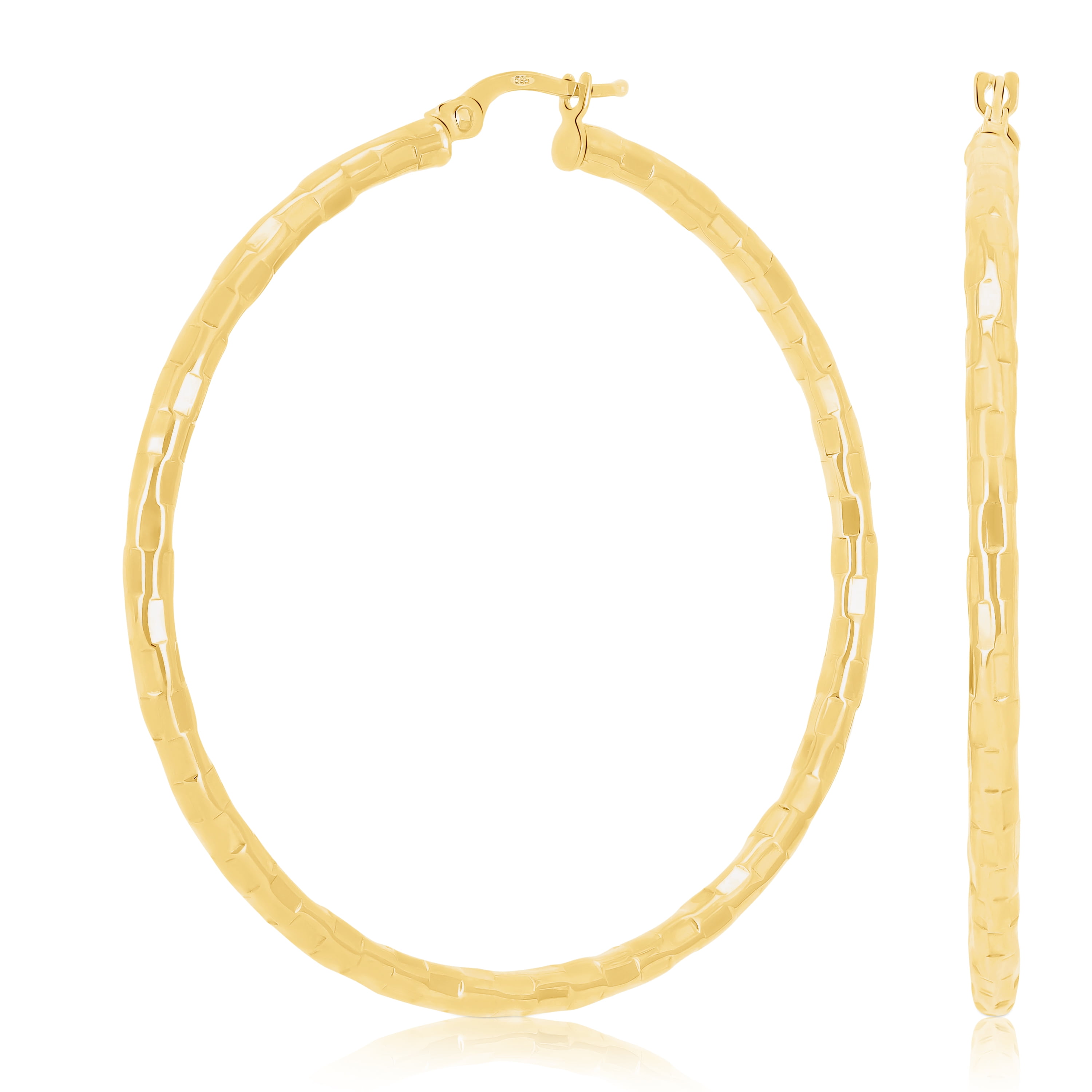 Italian 14k Yellow Gold Faceted 2.5mm 1.75" Diameter Round Hoop ...