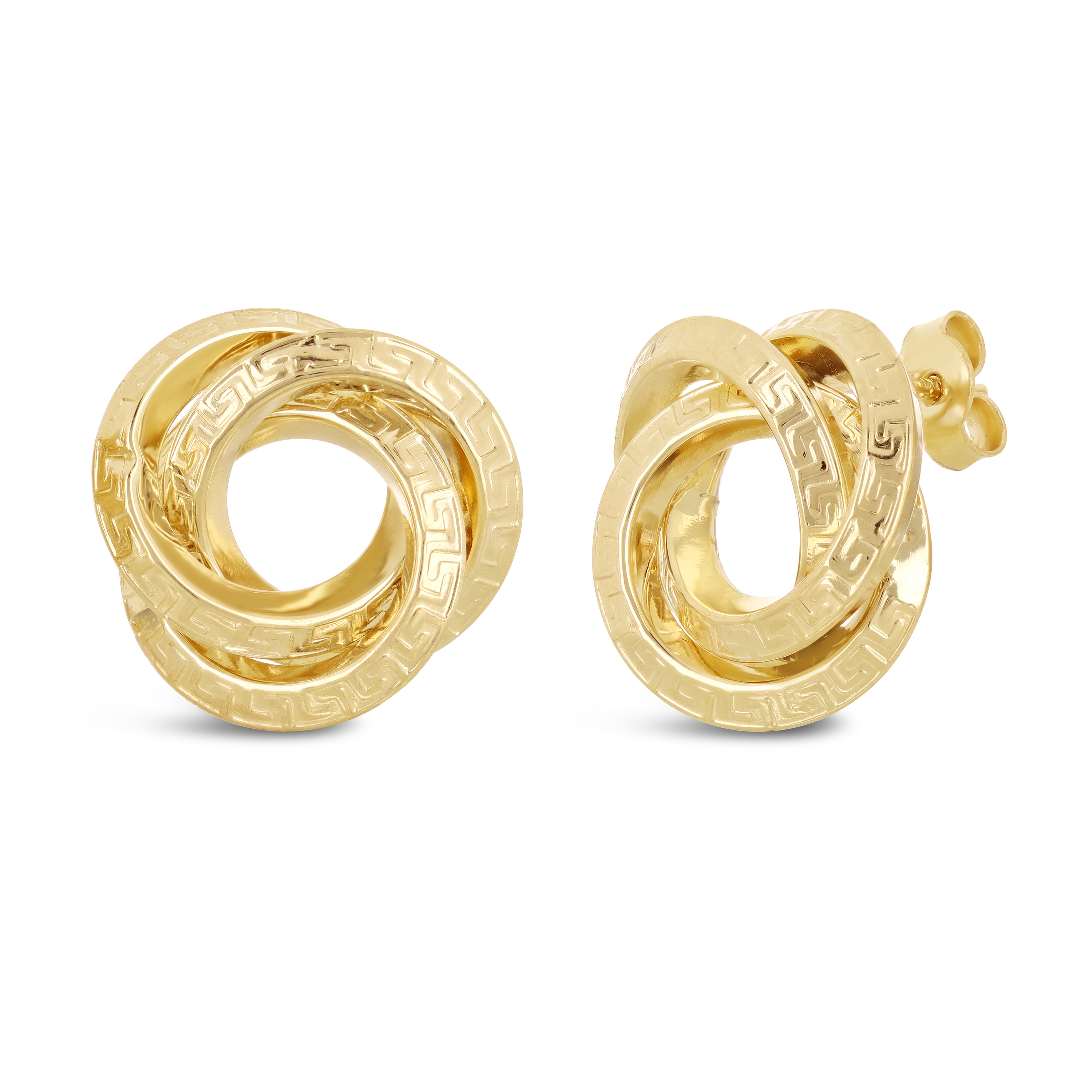 Italian 14k Yellow Gold Knife Edge Greek Key Triple Circle Love Knot Earrings - Yellow Circles ...