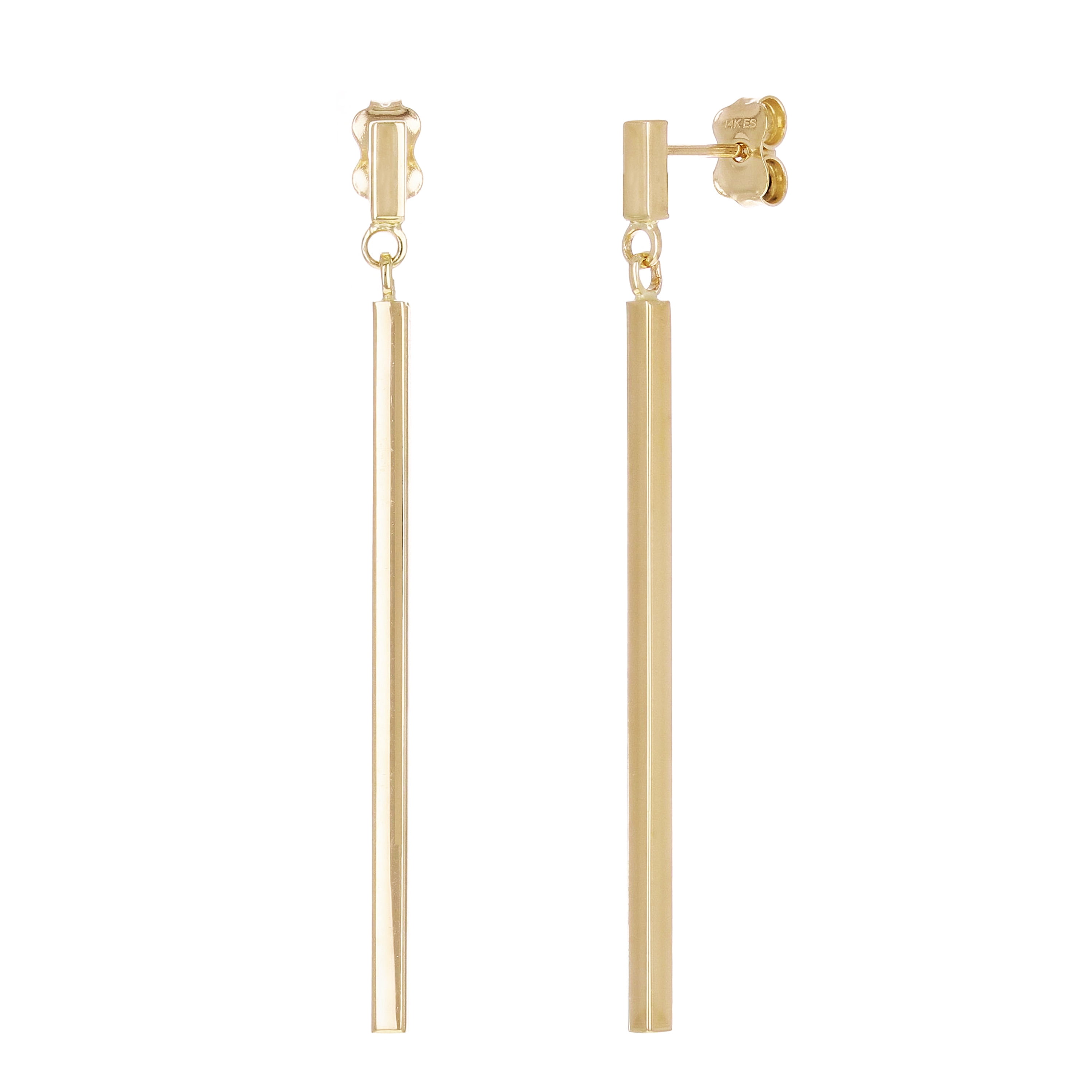 Italian 14k Yellow Gold Vertical Bar Dangle Drop Earrings 2" 2mm 2 ...