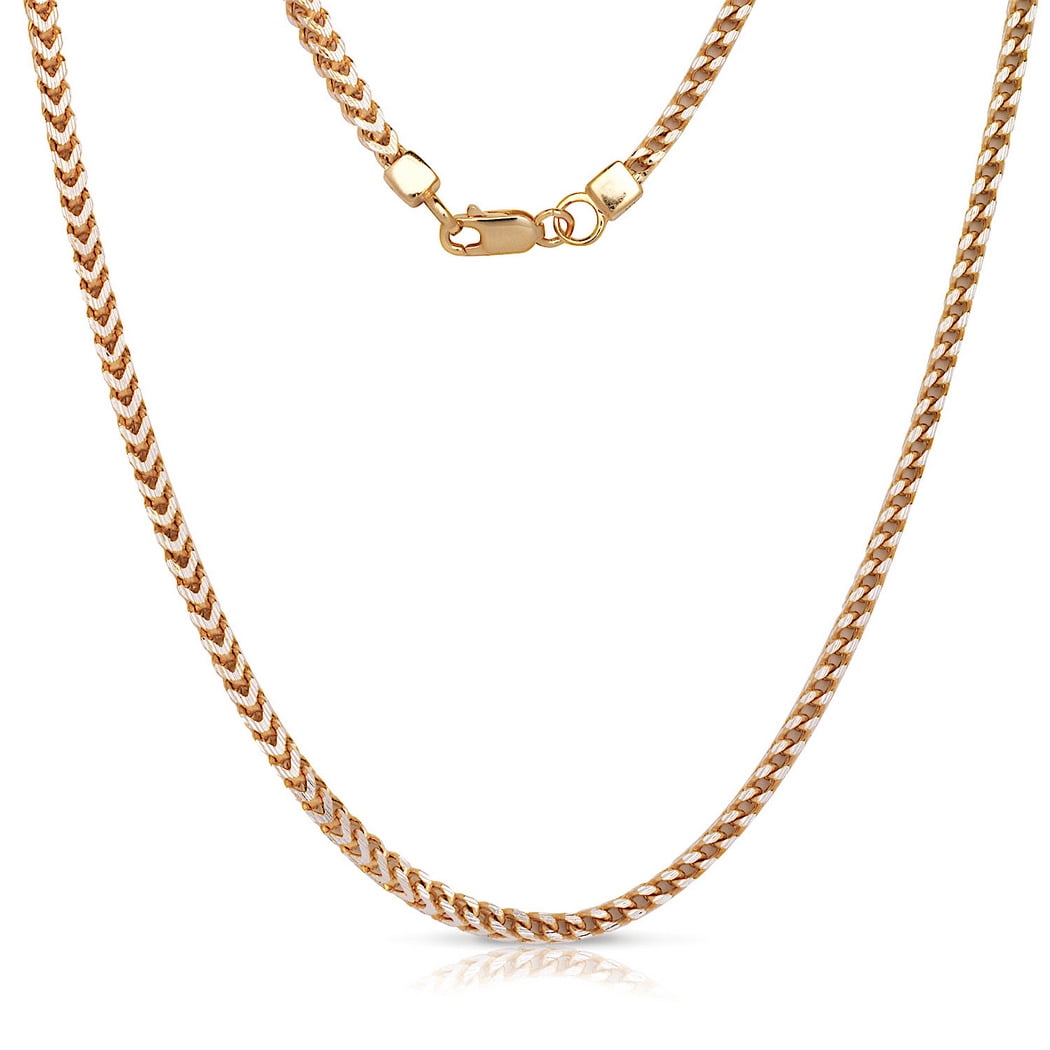 Italian 925 Sterling Silver 3mm Two tone Solid Square Franco Mens Chain ...