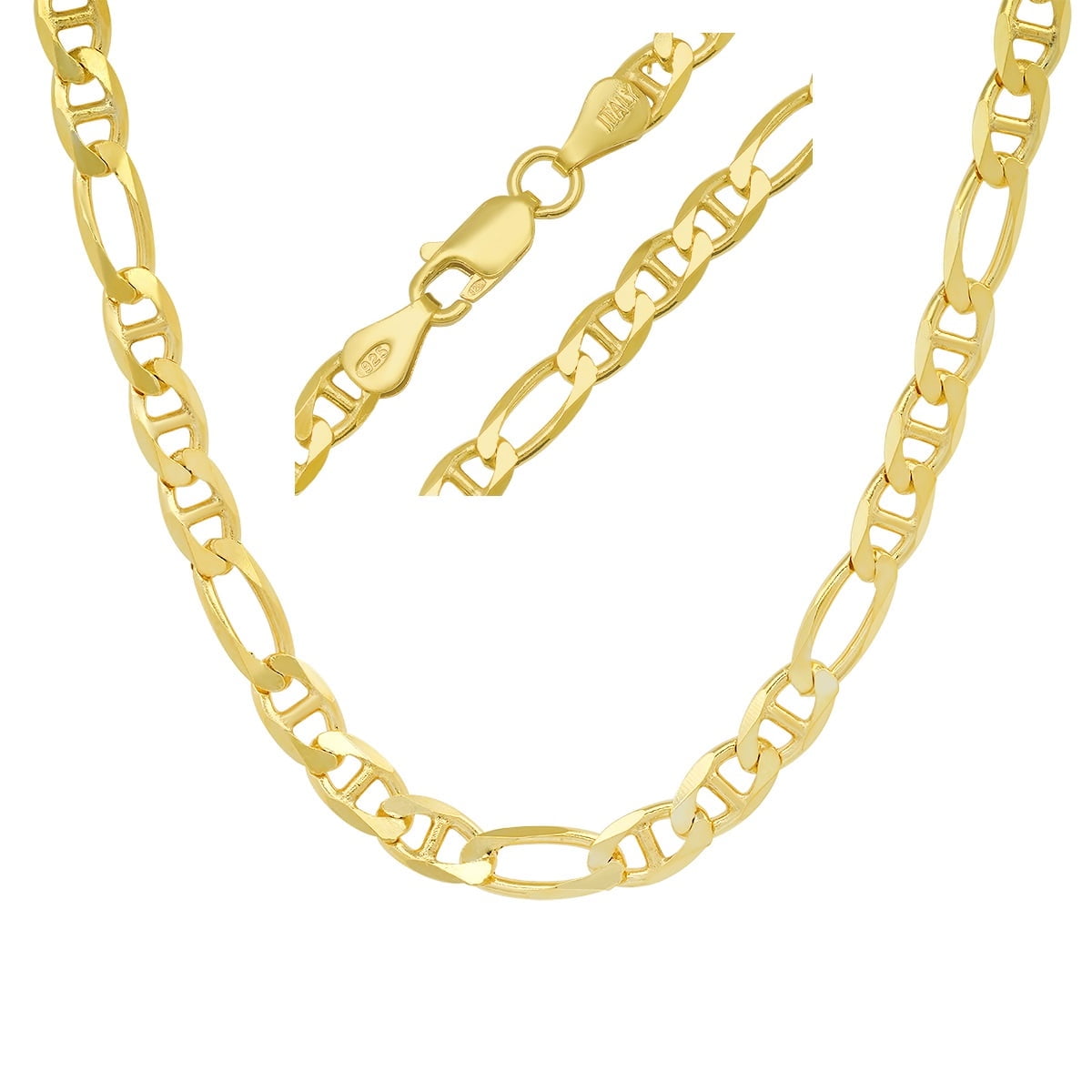 Queen Jewels Italian 925 Sterling Silver, 14k Gold Figaro Gucci Mariner ...