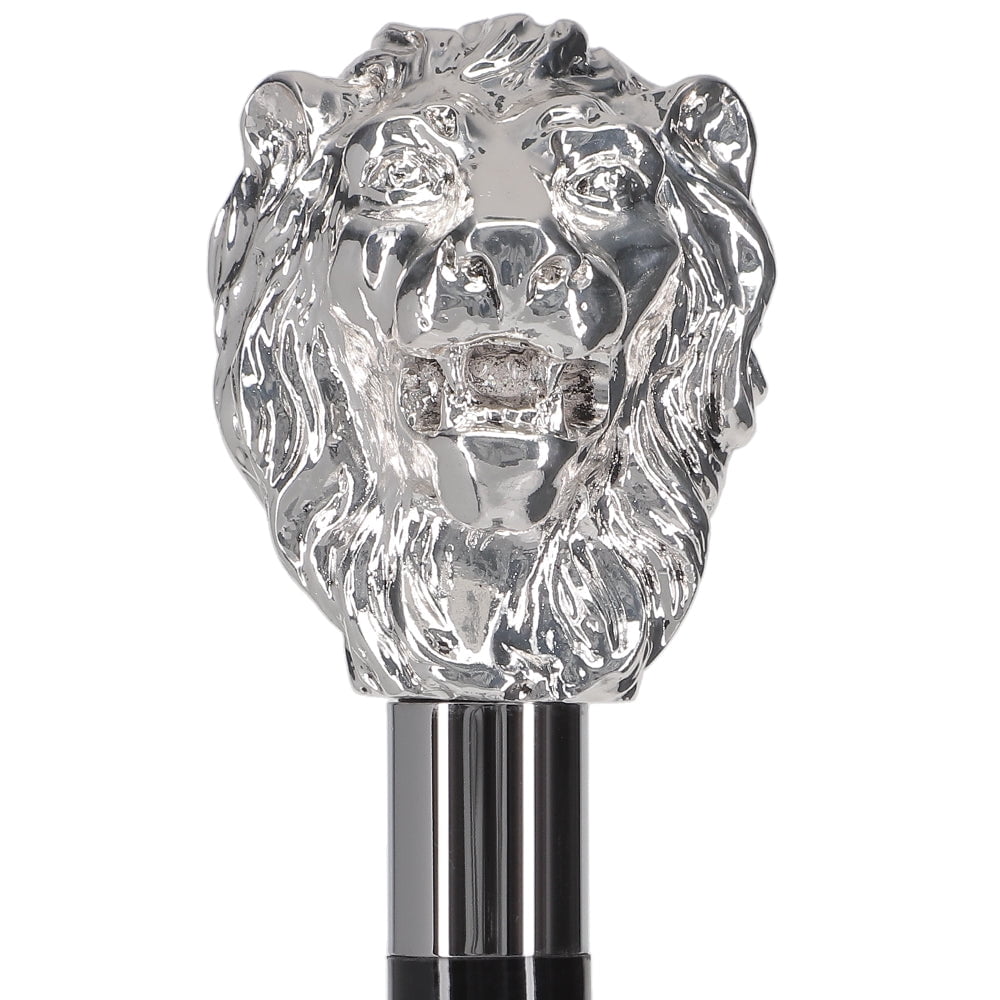 Italian 925R Genuine Silver Lion Head Walking Stick with Black ...