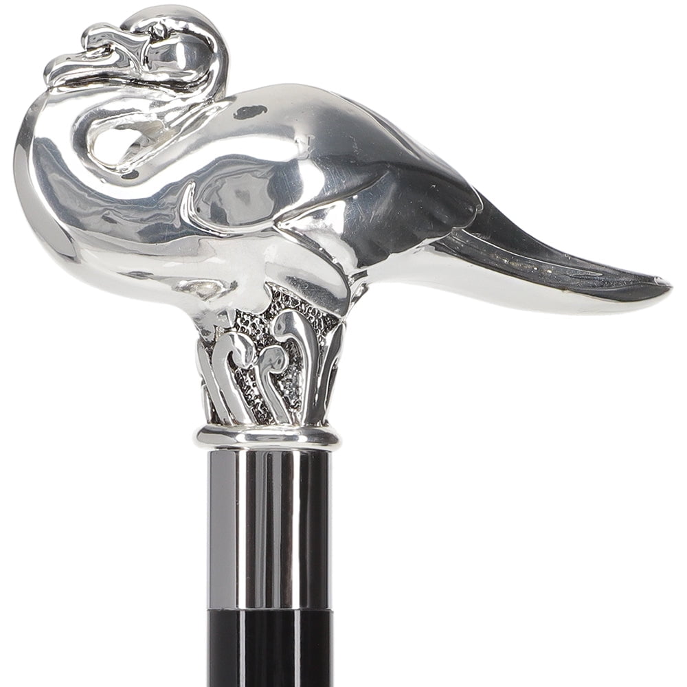 Italian 925R Genuine Silver Swan Walking Stick w/Black Beechwood Shaft ...