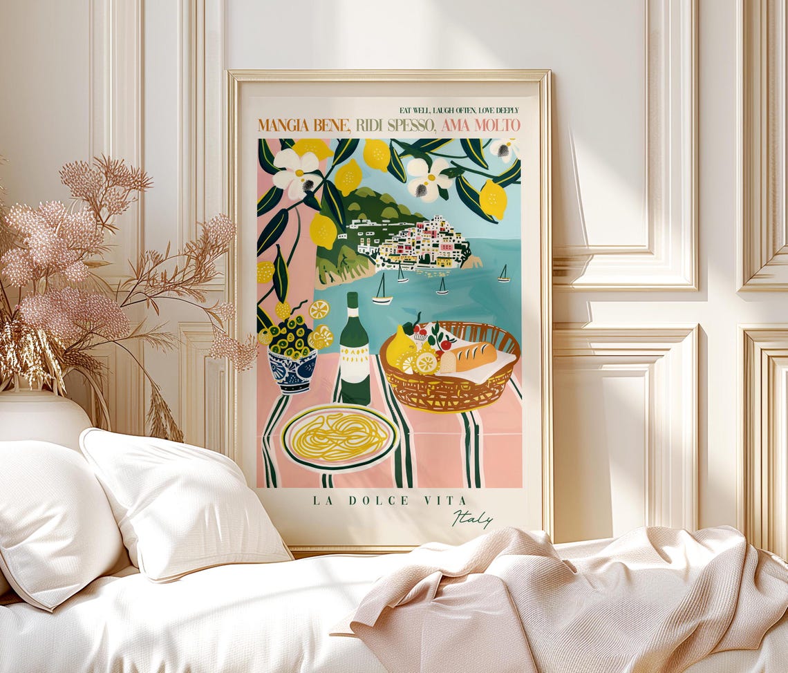 Italian Al Fresco Poster: Amalfi Coast Kitchen Wall Art, Unframed ...