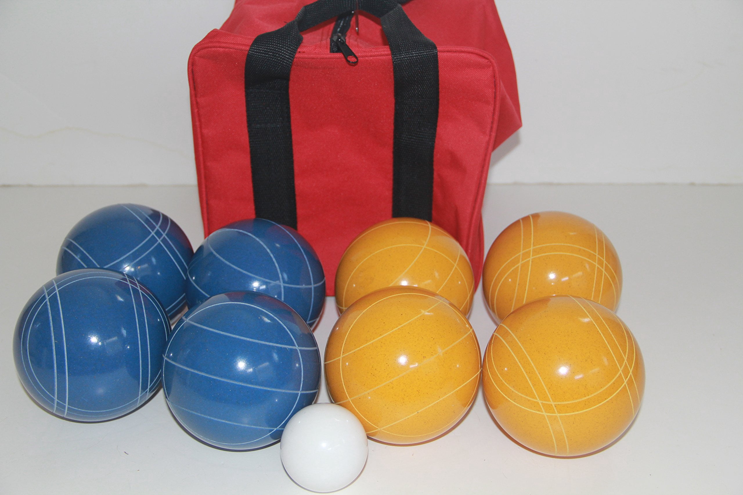 Italian/American Made, 110mm EPCO Bocce Set - Rustic Yellow/Blue Balls ...