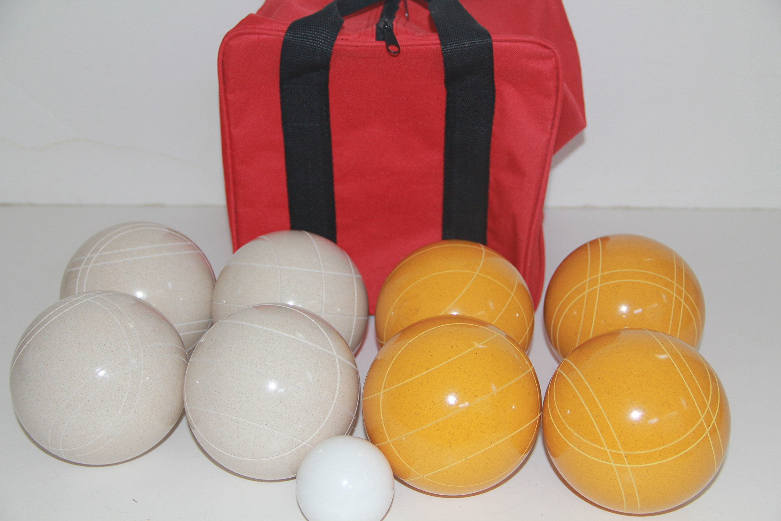 Italian/American Made, 110mm EPCO Bocce Set - Rustic Yellow/White Balls ...