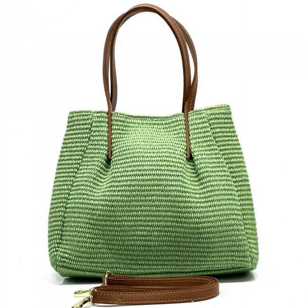 Italian Artisan Irina Made of Raffia & Leather Double Handle Handbag ...