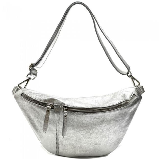 Italian Artisan Paola Leather Shoulder Fanny Pack, Silver - Small ...