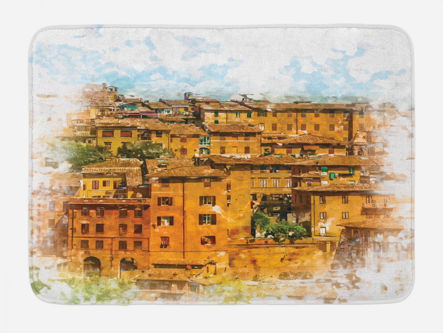 Italian Bath Mat, Faded Historic Photo Italian Town with Old ...