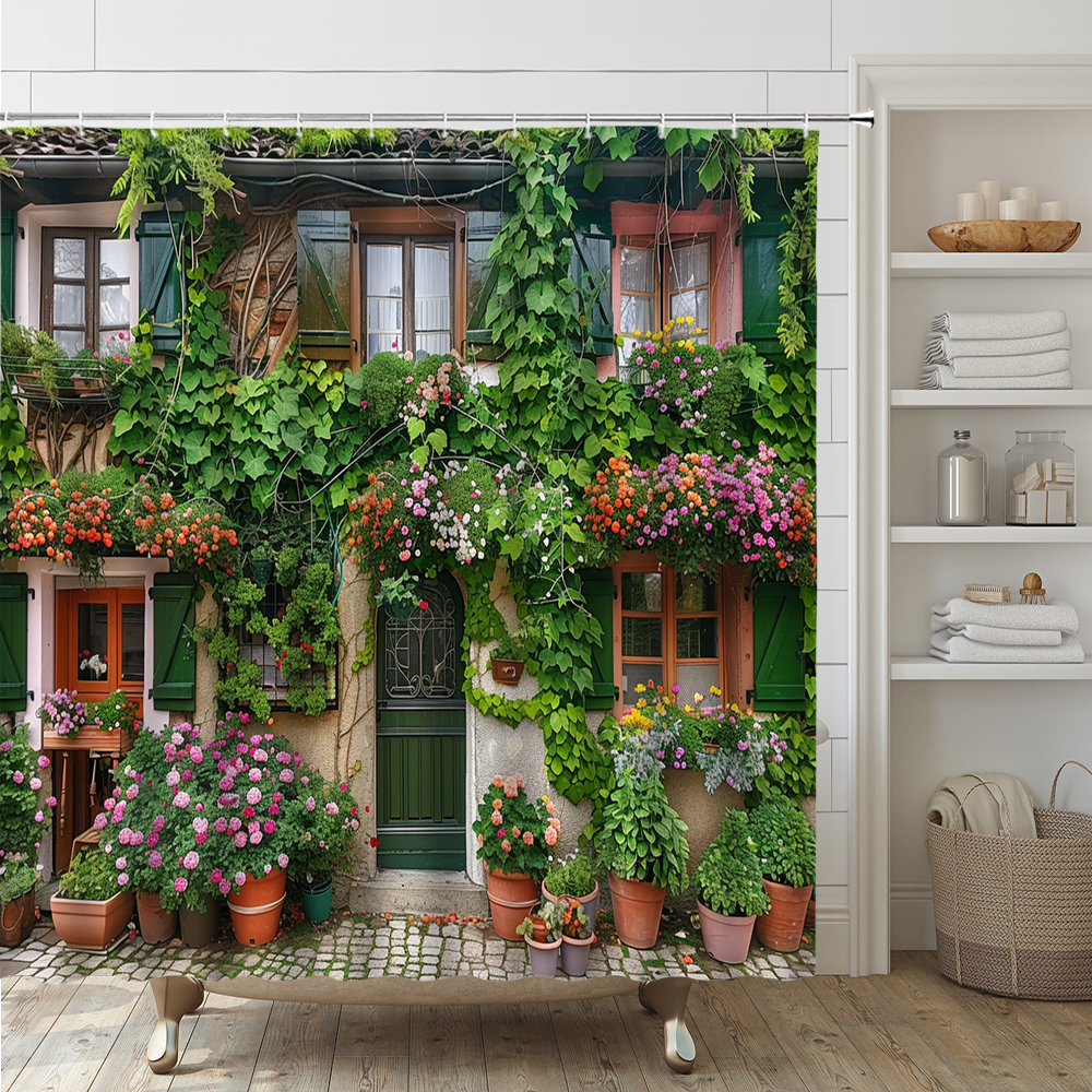 Italian Bathroom Shower Curtain Set European Street Garden Old Wall ...