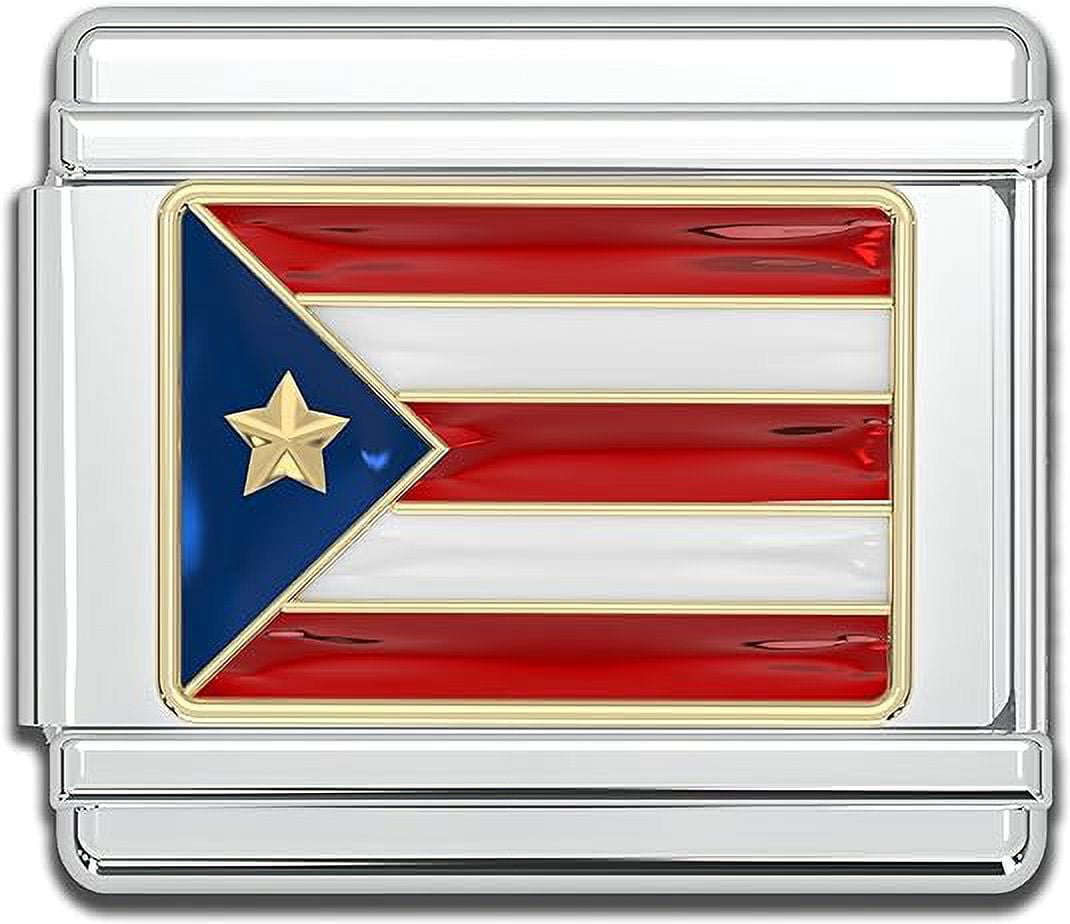 Italian Bracelet Charms, 9mm Stainless Steel Flag Charm Link (Puerto ...