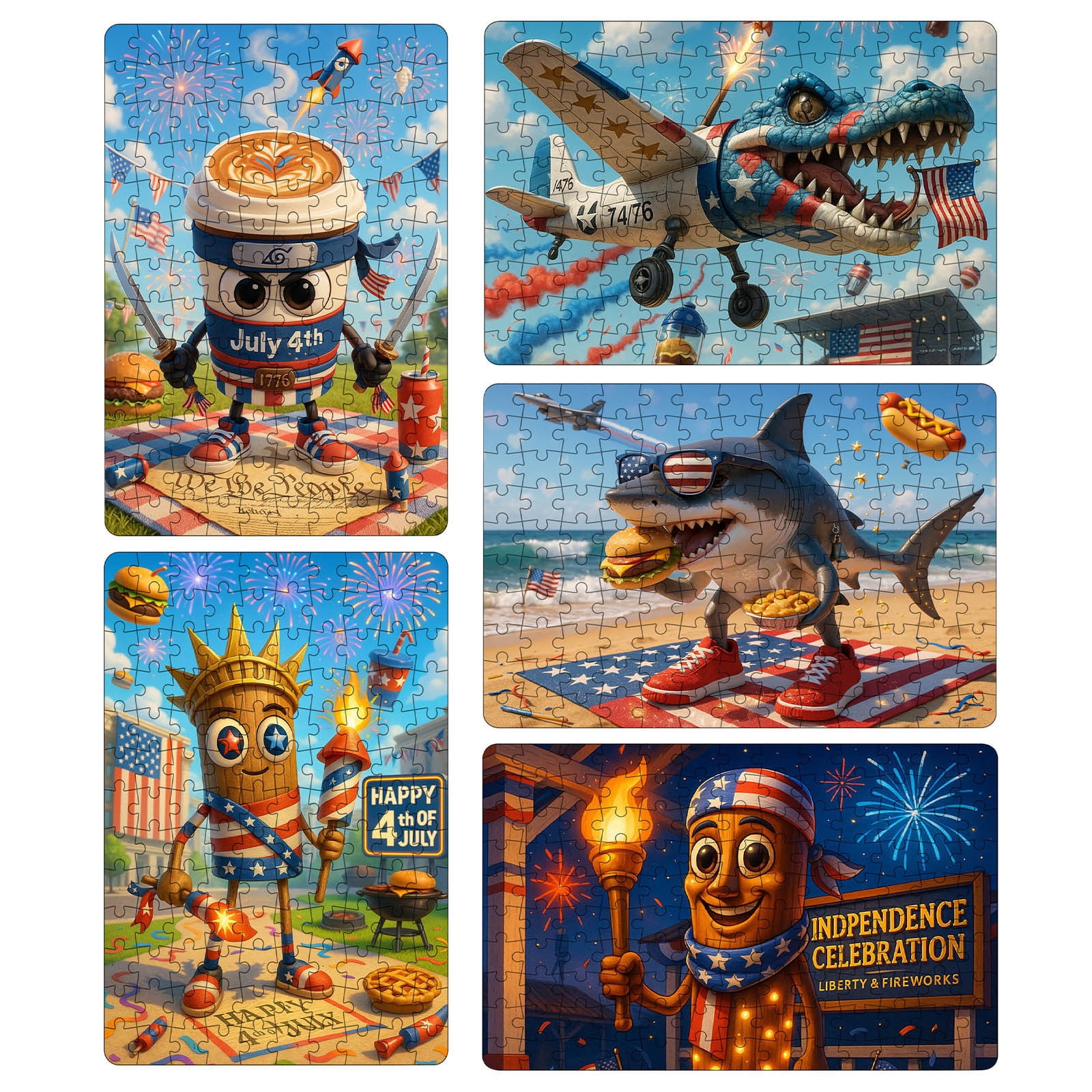Italian Brainrot 130 Pcs Bombardiro Crocodilo Jigsaw Puzzle 4Th Of July ...