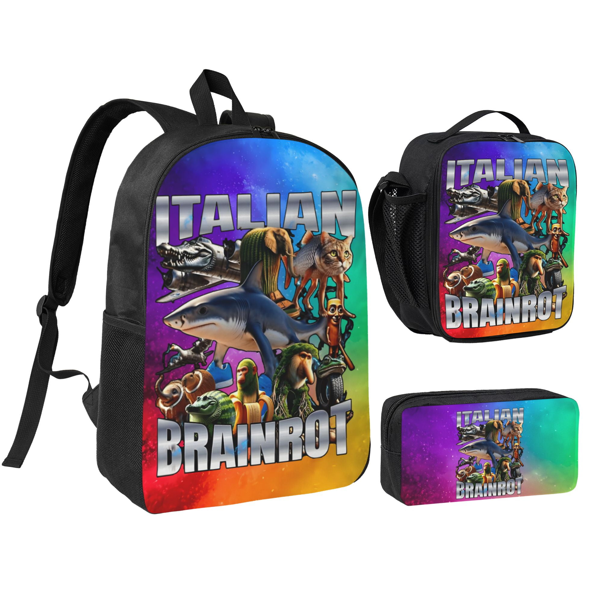 Italian Brainrot 3 Piece Backpack Set With Lunch Bag Pencil Case, High ...
