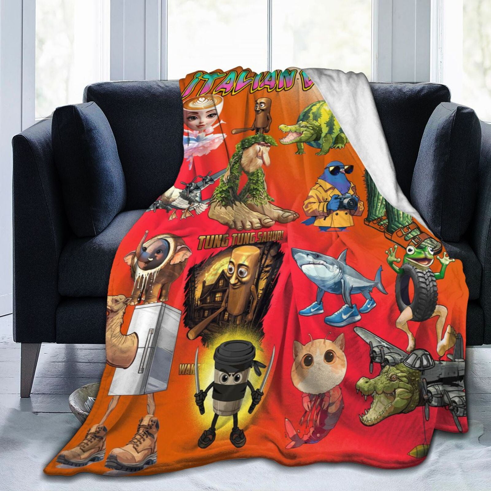 Italian Brainrot Blanket Throw Bedding Room Decor Flannel Blankets For ...