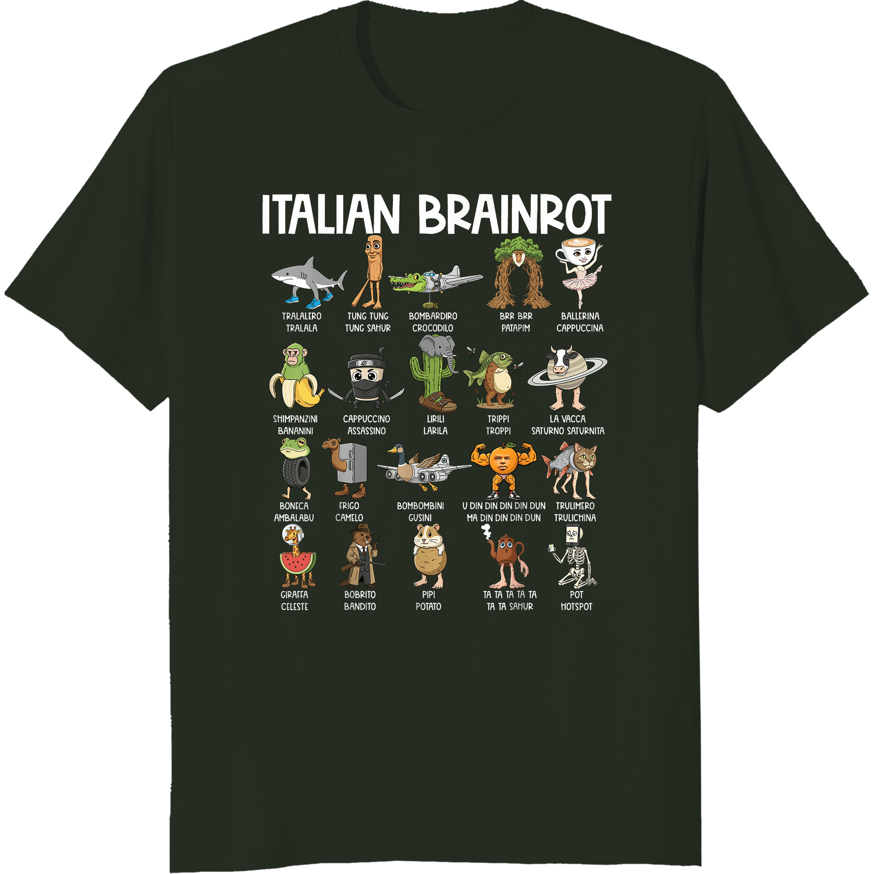 Italian Brainrot Characters Funny Meme Popular Trend Tshirt ,Full Sizes ...