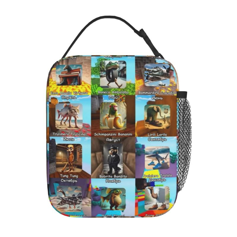 Italian Brainrot Insulated Lunch Bag Large Capacity Lunch Tote Reusable ...