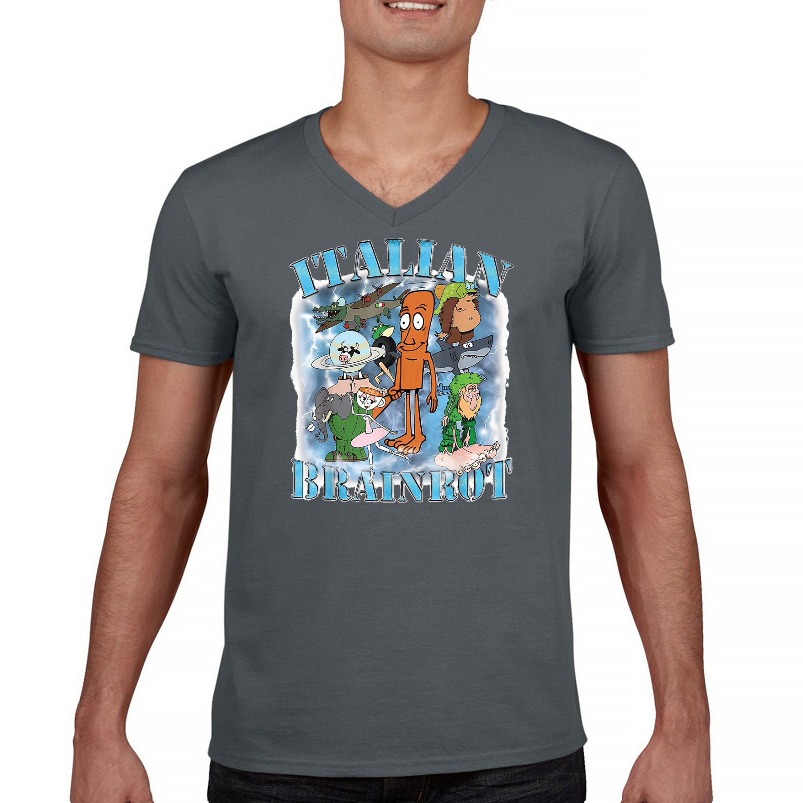 Italian Brainrot Meme Men's V-Neck T-shirt Funny Gen Z Alpha Internet ...