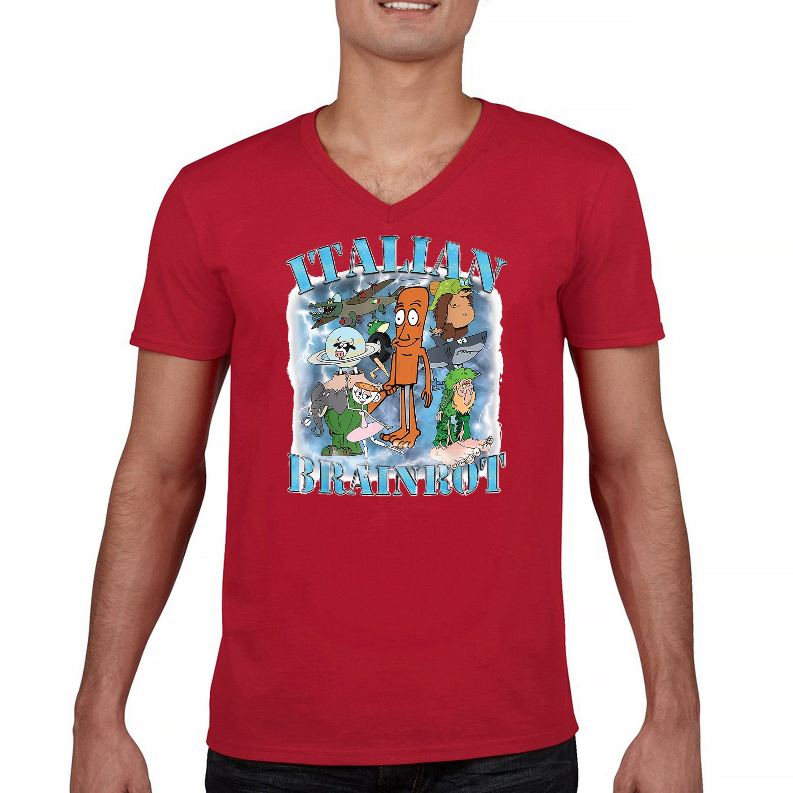 Italian Brainrot Meme Men's V-Neck T-shirt Funny Gen Z Alpha Internet ...