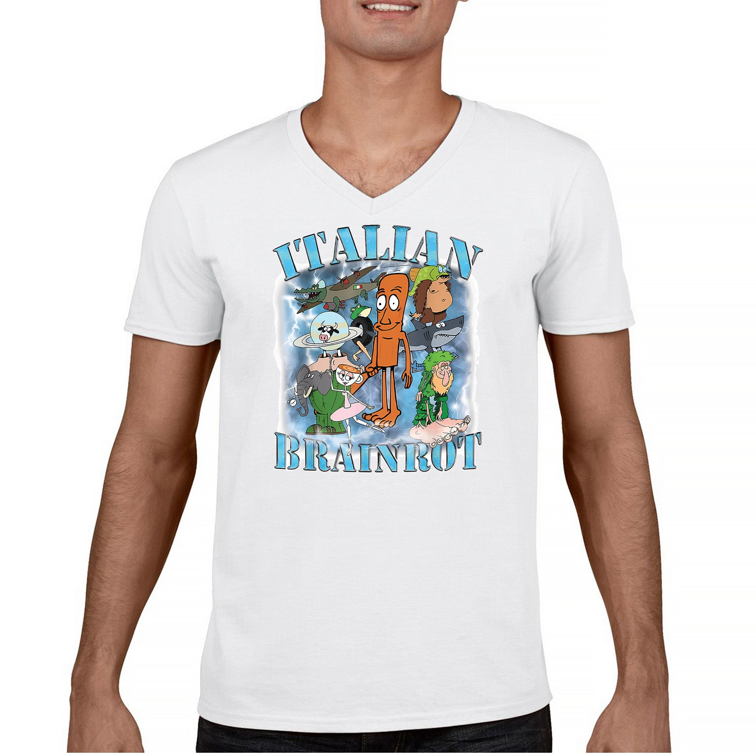 Italian Brainrot Meme Men's V-Neck T-shirt Funny Gen Z Alpha Internet ...
