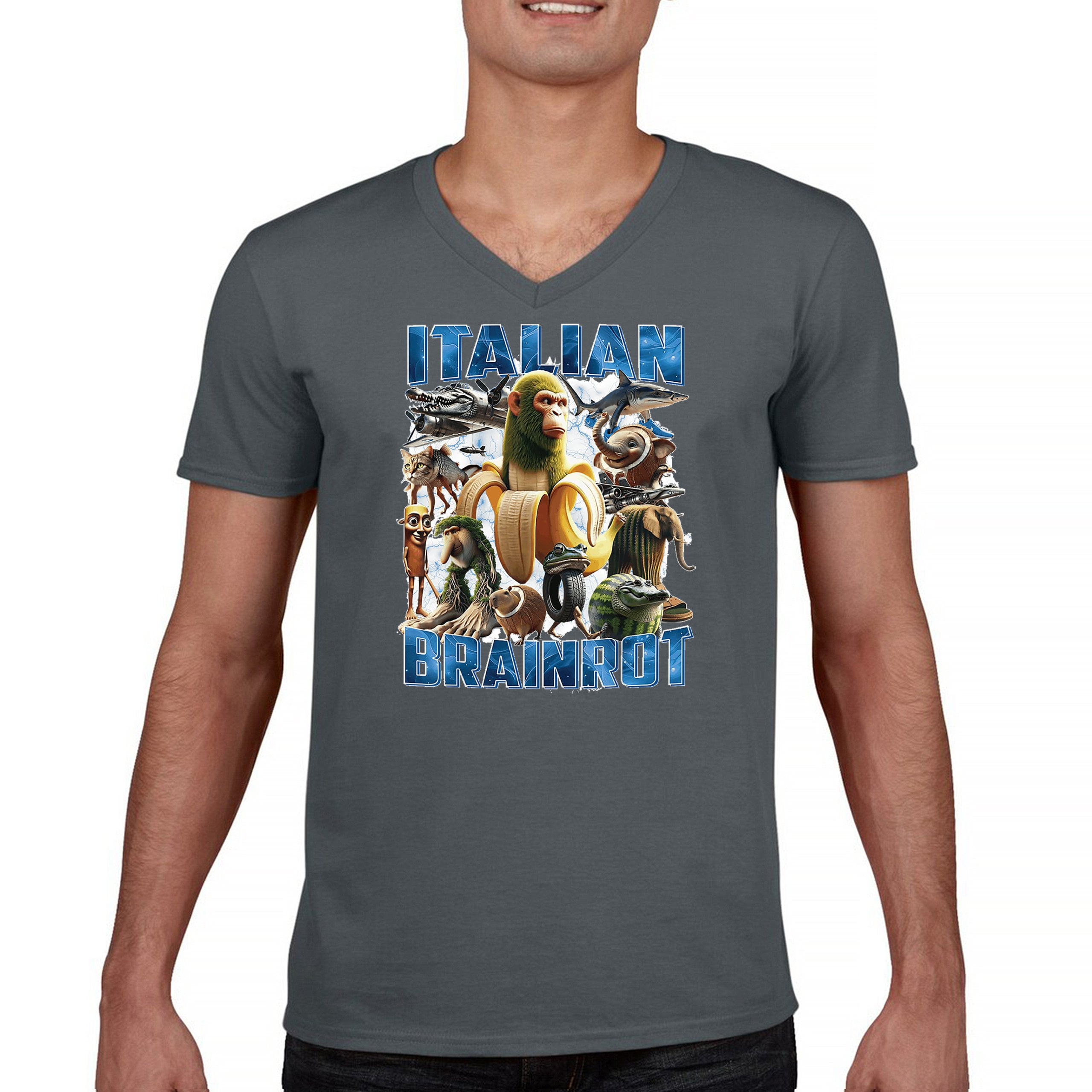 Italian Brainrot Men's V-Neck T-shirt Funny Gen Z Internet Meme Trend ...