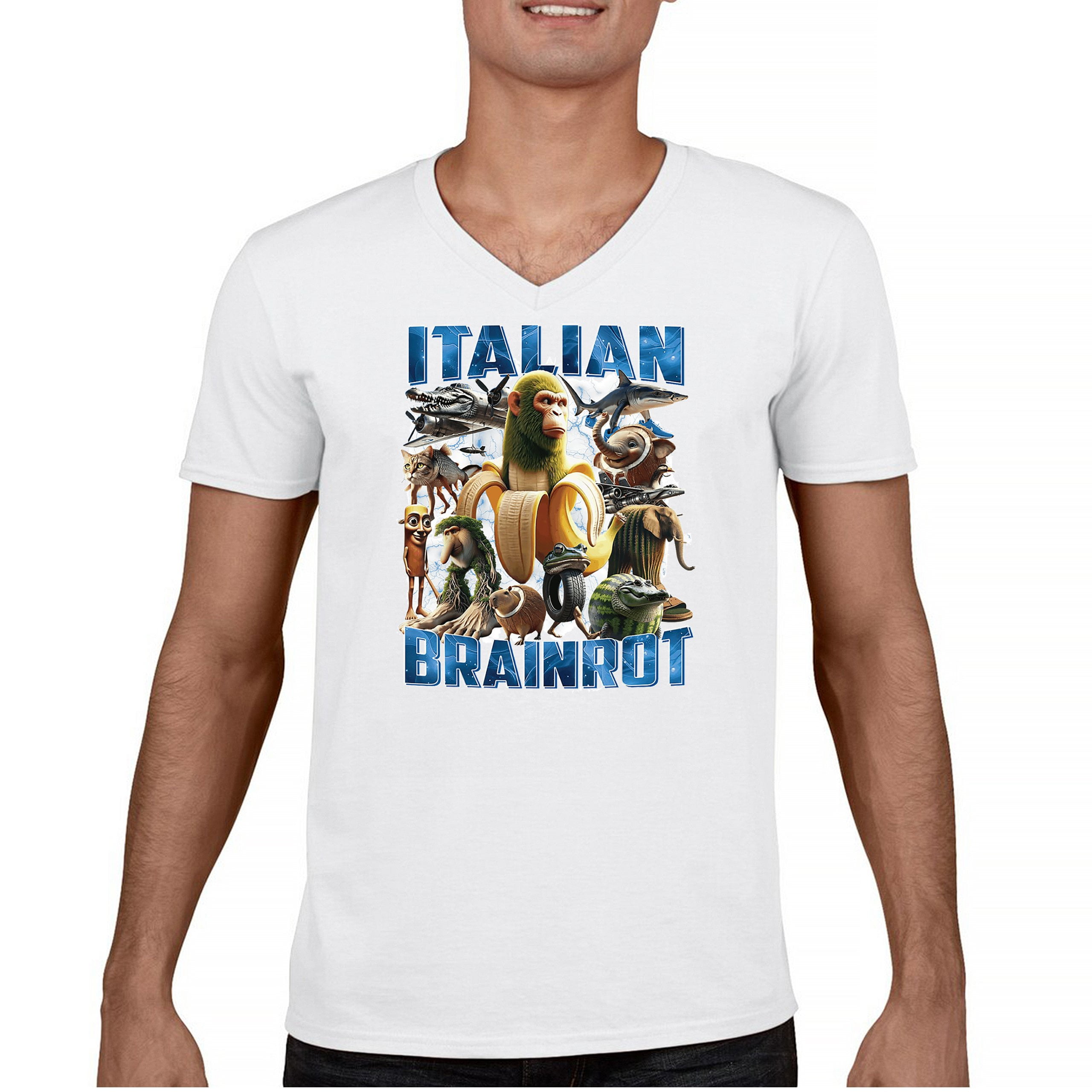Italian Brainrot Men's V-Neck T-shirt Funny Gen Z Internet Meme Trend ...
