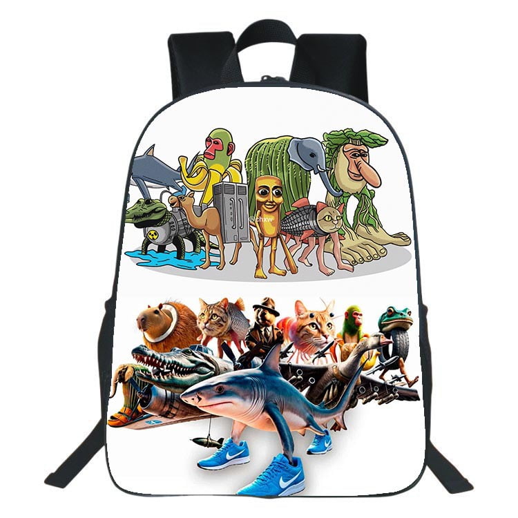 Italian-Brainrot Printed Backpack Brain Hole Shark Student School Bag ...