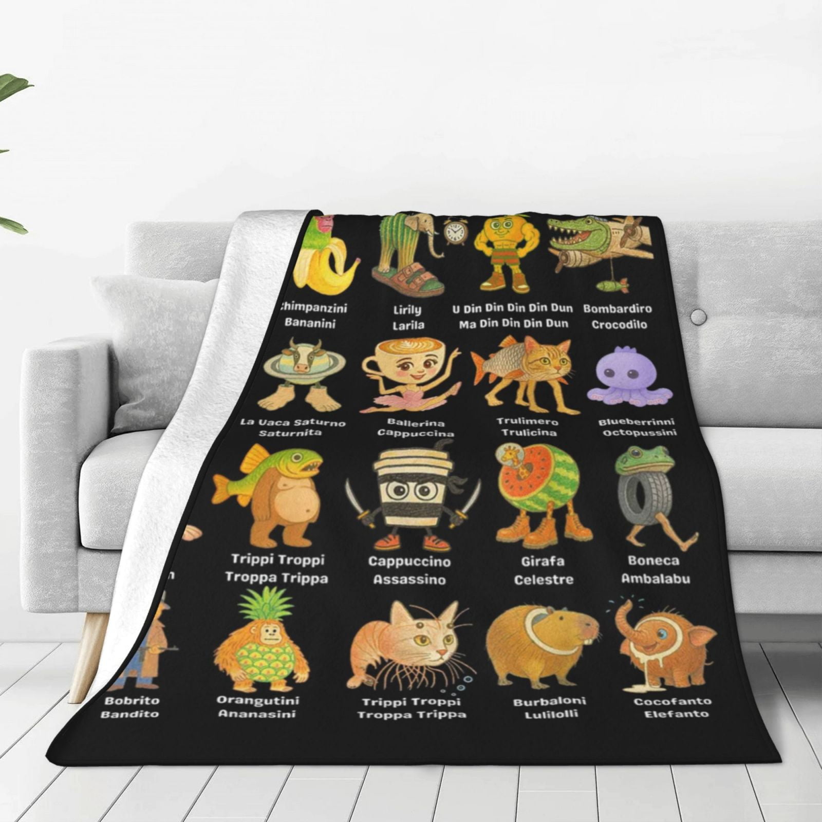 Italian Brainrot Throw Blanket Couch Bed Sofa Soft Lightweight Warm ...