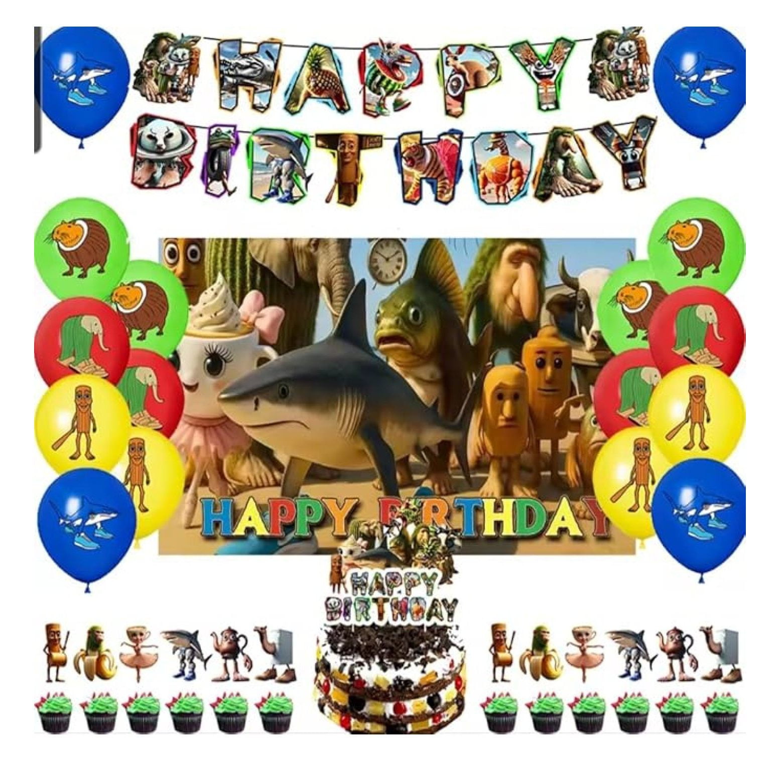 Italian Brainrot Tralala Party Decoration Banner Backdrop Balloons Cake ...