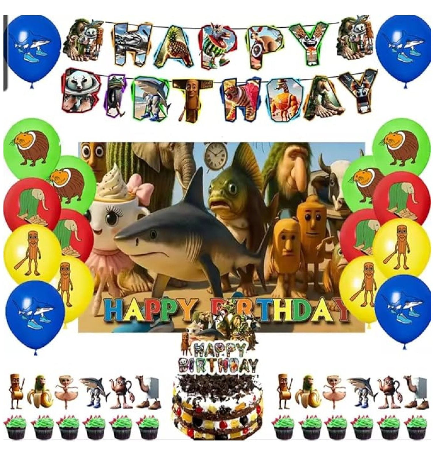 Italian Brainrot Tralala Party Decoration Banner Backdrop Balloons Cake ...