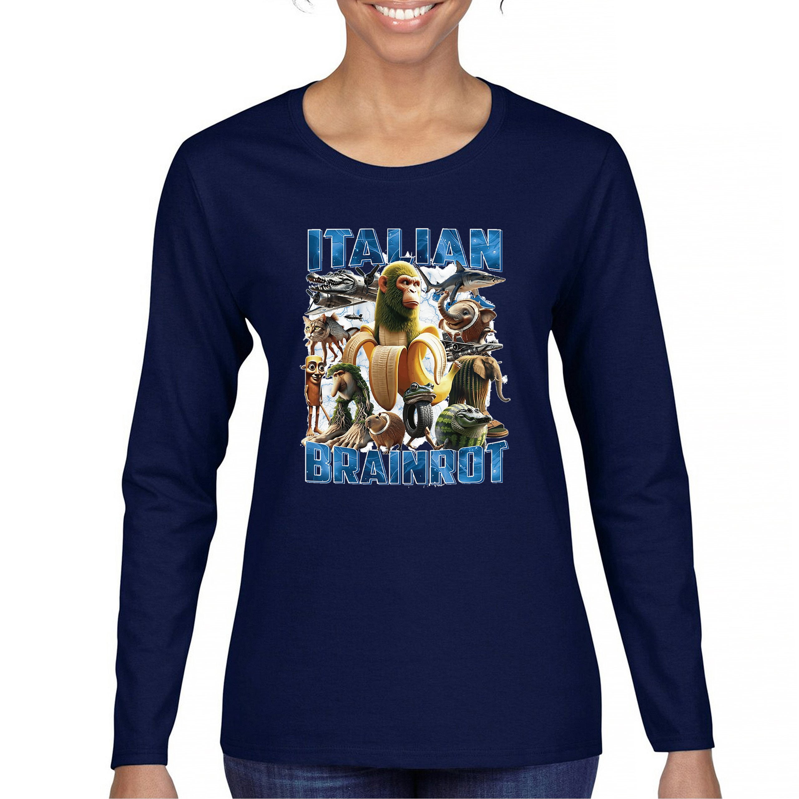 Italian Brainrot Women's Long Sleeve T-shirt Funny Gen Z Internet Meme ...