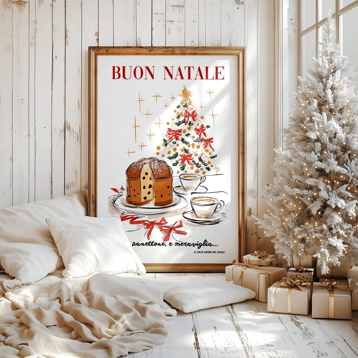Italian Buon Natale Panettone And Coffee Art Poster, Unframed Poster ...