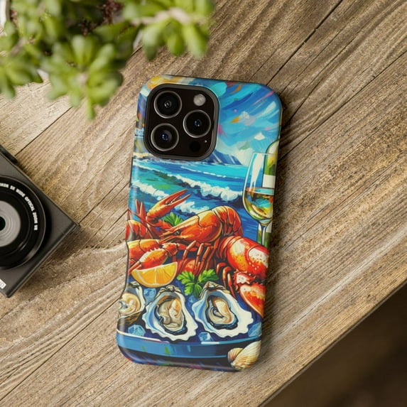 Italian Coastal Beach iPhone Case, Lobster Oyster Art MagSafe Cover ...