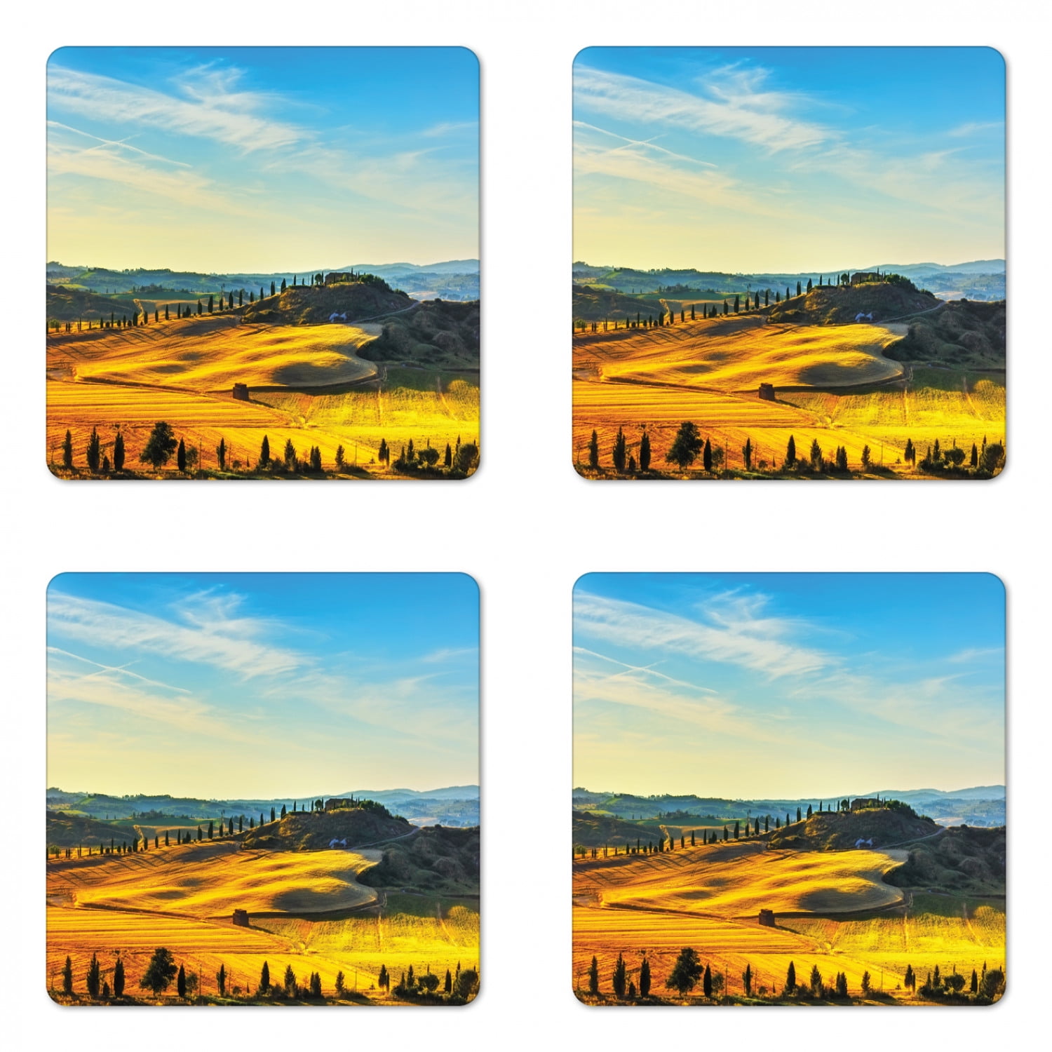 Italian Coaster Set of 4, Scenery of Italian Rural with Trees Meadows ...