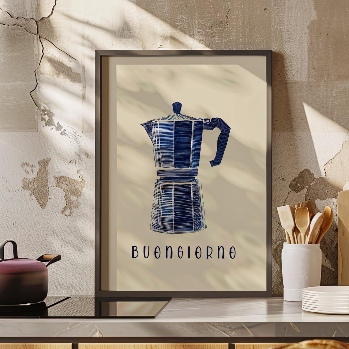 Italian Coffee Line Art Wall Art Minimal Kitchen Decor, Unframed Paper ...