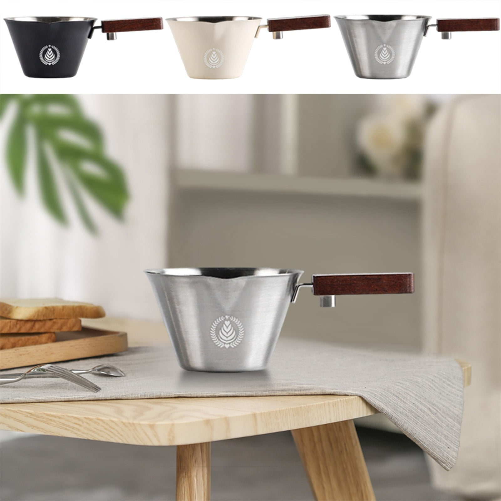 Italian Coffee Measuring Cup, Wooden Handle Shot Glass, Stainless Steel ...